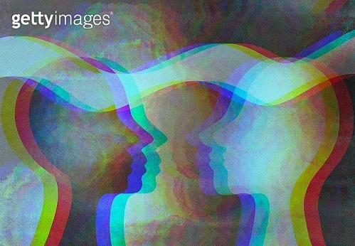 Graphic drawing, Empathy. Telepathy. Communication between two people ...