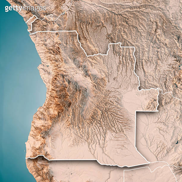 Angola 3D Render Topographic Map Neutral Border (1349370311) - 게티이미지뱅크
