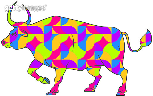 Ox decorated geometric mosaic. Symbol of the Chinese new year 2021. The ...