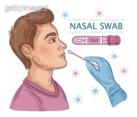 Nasal swab test probe icon. Man taking DNA or PCR coronavirus testing ...