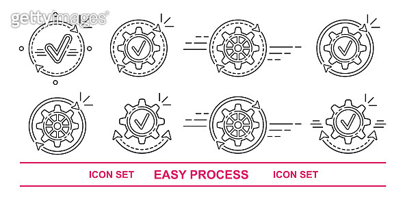 Easy operation process, data update line icon set. Optimize and effective finish work, transfer ...