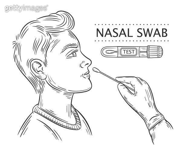 Nasal swab probe line icon. Medical coronavirus testing. Doctor makes ...
