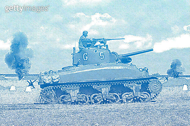 WWII M5 Stuart Tank firing weapons on Omaha Beach 이미지 (1320744883) - 게티 ...