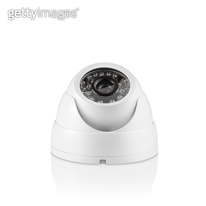 Front view of round white indoor surveilance camera 이미지 (1330769565 ...