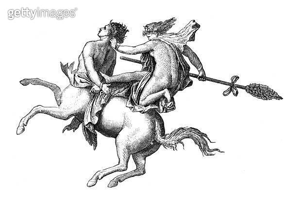 Bacchant subduing a charging centaur greek mythology mural in Pompeii ...