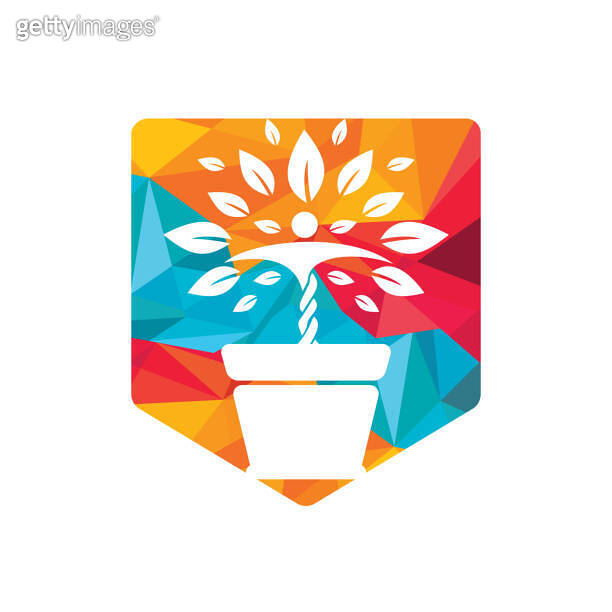 Flower pot and Human plant logo. Growth vector logo. (1353793381) 일러스트 ...