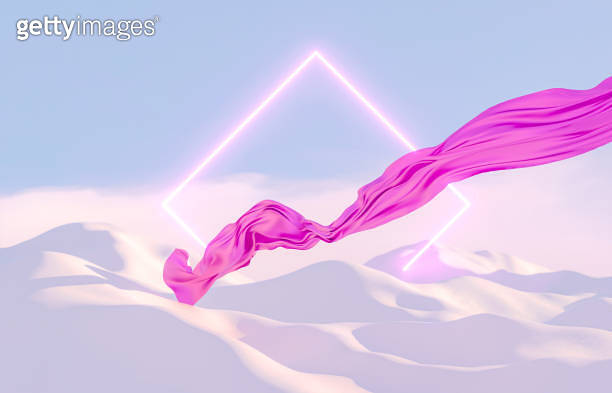 Abstract winter landscape scene with flying cloth and neon light. 이미지 ...