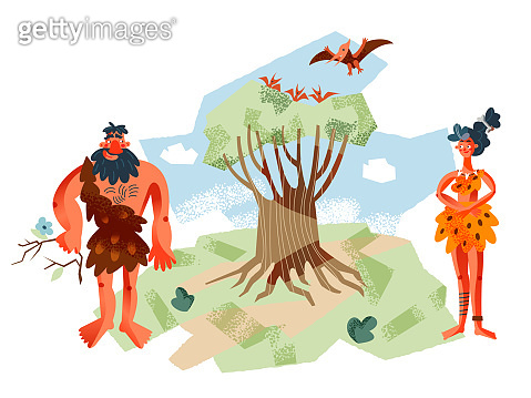 Cavemen in nature in Stone Age. Prehistoric ancient history vector ...