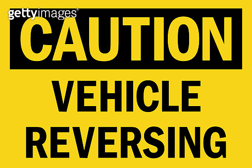 Caution vehicle reversing sign. 이미지 (1308359903) - 게티이미지뱅크