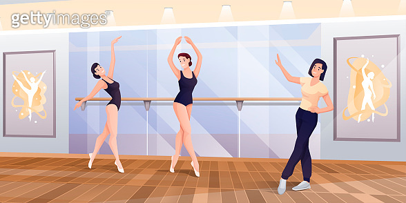 Ballerinas dancing with trainer in studio at class. Ballet school ...