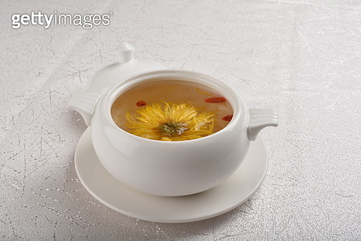 Chinese chilled hashima chrysanthemum flower and herbal sweet soup in ...