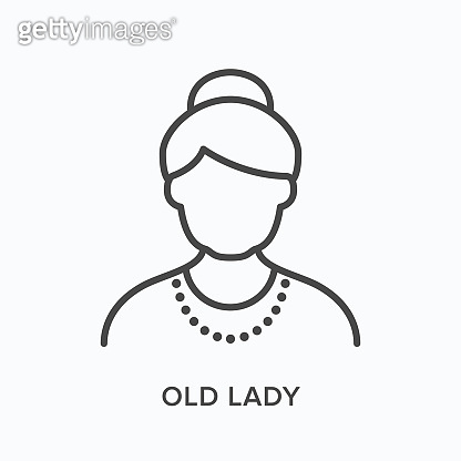 Old lady flat line icon. Vector outline illustration of senior woman ...