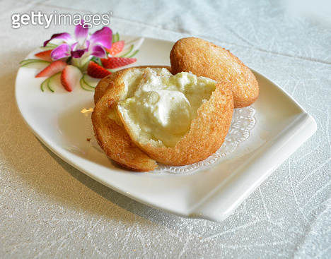deep fried crispy bread wrapped with cold vanilla ice cream Halal ...