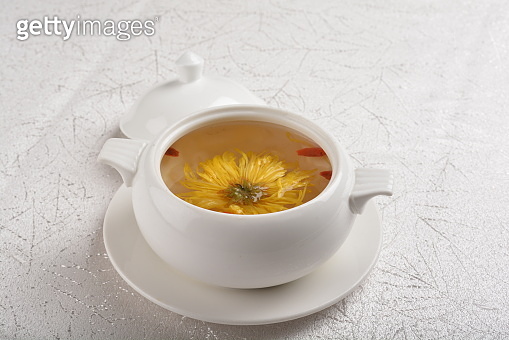 Chinese chilled hashima chrysanthemum flower and herbal sweet soup in ...