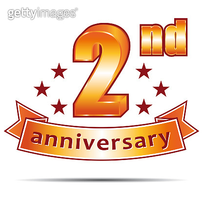 Second anniversary. Two years celebration. Gold vector 3d icon ...