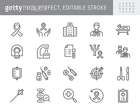 Cancer treatment line icons. Vector illustration include icon ...