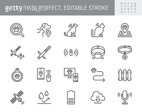 Pet tracking line icons. Vector illustration include icon - trace ...