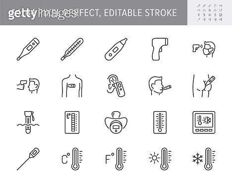 Thermometer line icons. Vector illustration include icon - infrared ...