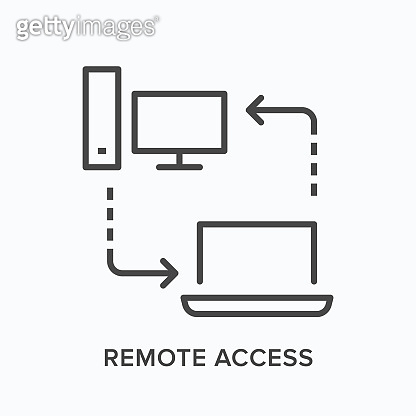 Remote access flat line icon. Vector outline illustration of computer ...