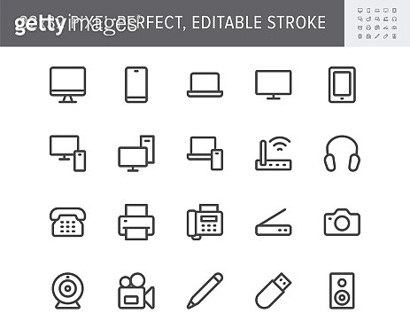 Computer devices simple line icons. Vector illustration with minimal ...