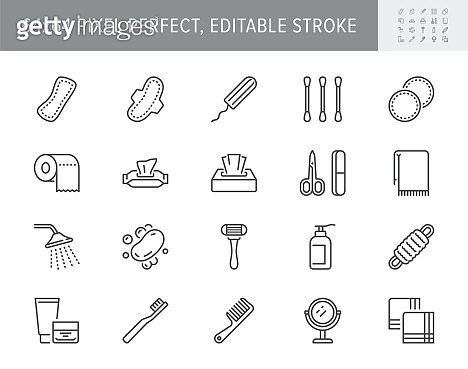 Hygiene line icons. Vector illustration include icon - shower, soap ...