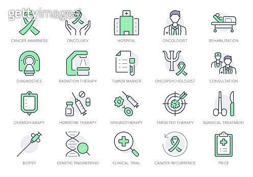 Cancer treatment line icons. Vector illustration include icon ...