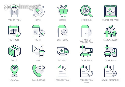 Prescription refill line icons. Vector illustration include icon ...