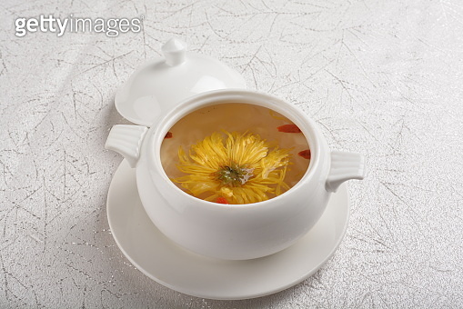 Chinese chilled hashima chrysanthemum flower and herbal sweet soup in ...