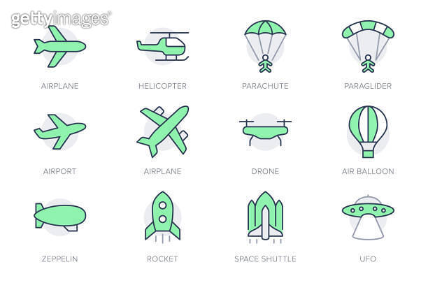 Air transport simple line icons. Vector illustration with minimal icon ...