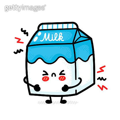Cute funny sad milk box. Vector hand drawn cartoon kawaii character ...
