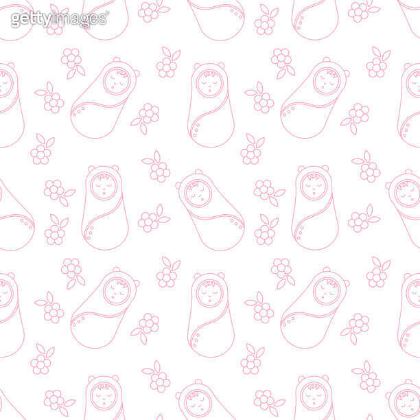Seamless pattern. The newborn is wrapped in a baby blanket. Sleepy baby ...
