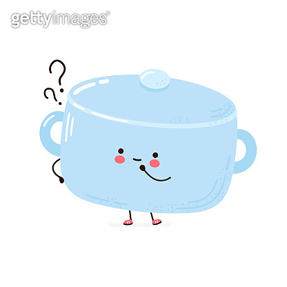 Cute funny Cooking pot with question marks. Vector hand drawn cartoon ...