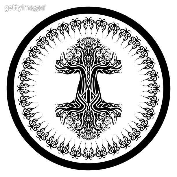 circle amulet with yggdrasil, viking tree of life in tribal celtic ...