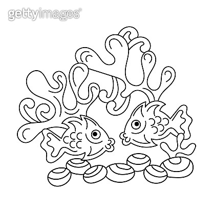 Doodle Coloring book . Hand-drawn fish and seaweed . Coloring pages for ...