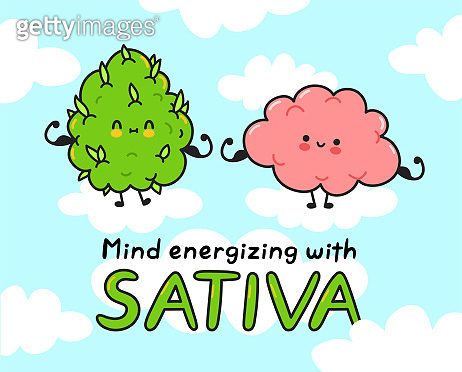 Cute weed cannabis bud and brain show muscle. Mind energizing with ...