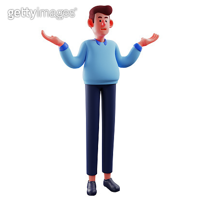 3D Workman Cartoon Illustration with a confused expression 이미지 ...