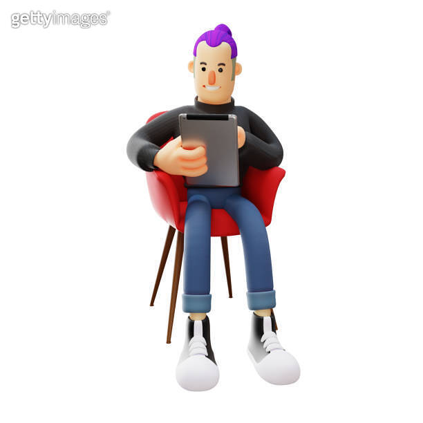 3D Cool Man Cartoon Design with a tablet 이미지 (1325378767) - 게티이미지뱅크