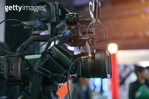 Media Television film Production and interview reporter concept: Video ...