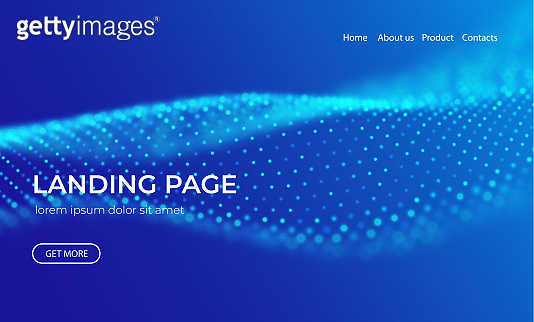 Wave of blue particles. Abstract landing page technology background ...