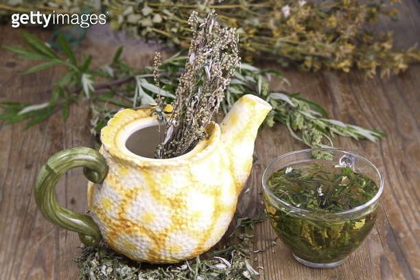 Wormwood bitter (Artemisia absinthium L.) tea drink. Wormwood is used ...