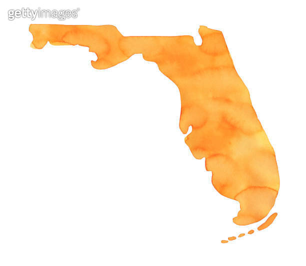 Watercolor illustration of Florida Map Silhouette in warm sunny orange ...