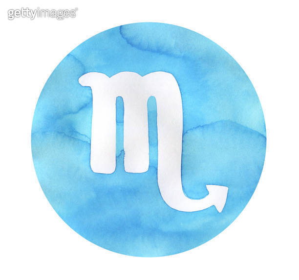 Watercolour drawing of Scorpio Zodiac Symbol. Light blue color ...