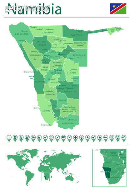 Namibia detailed map and flag. Namibia on world map. (1308006198) 일러스트 ...