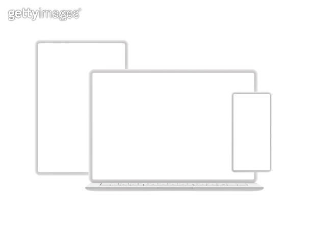 Devices mockup, blank desktop, laptop, tablet and smartphone template ...