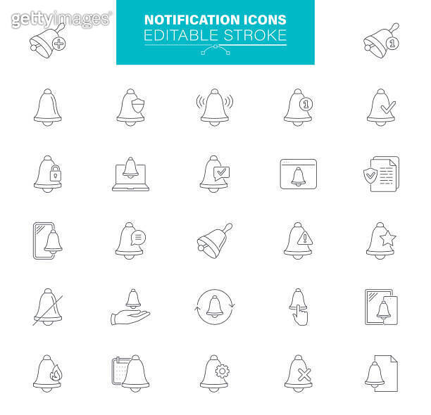 Notification Icons Editable Stroke. The set contains icons as Bell ...