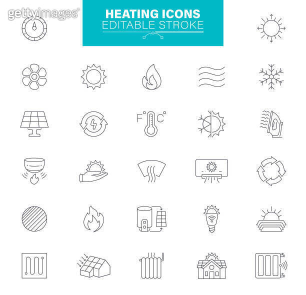 Heating Icons Editable stroke. In set icons as Ecology, Environment ...