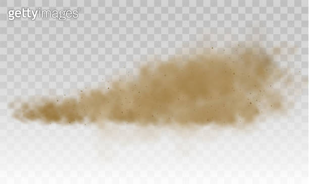 Brown dusty cloud or dry sand flying with a gust of wind, sandstorm ...
