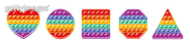 Fidget toy set. Popit sensory vector toy. Rainbow square popular pop it ...