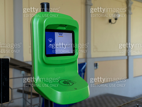 Contactless ticket validator for public transport. Purchase of the ...