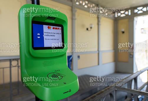 Contactless ticket validator for public transport. Purchase of the ...